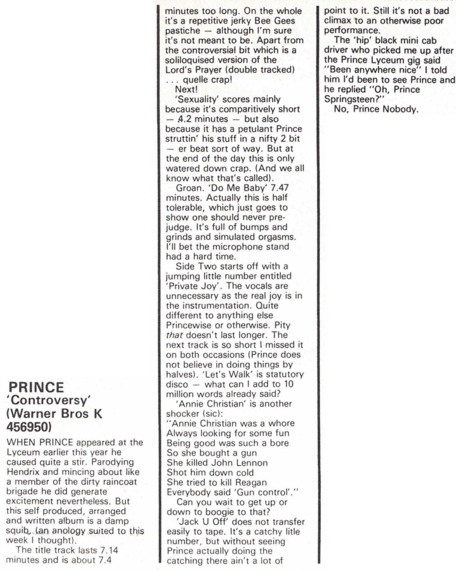 Prince - Controversy - Press